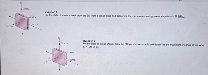 Solved Question 1 For the state of stress shown, draw the 3D | Chegg.com