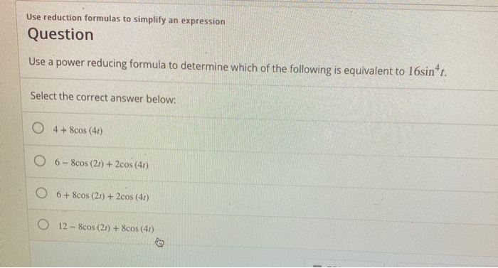 Solved Use reduction formulas to simplify an expression | Chegg.com