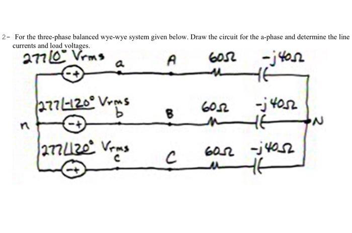 Solved 2- For the three-phase balanced wye-wye system given | Chegg.com