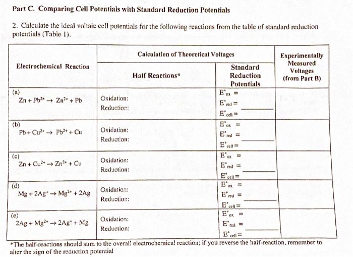 Solved Part C. Comparing Cell Potentials with Standard | Chegg.com Solved Part C. Comparing Cell Potentials with Standard | Chegg.com
