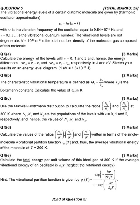 Solved QUESTION 5 The vibrational energy levels of a certain | Chegg.com