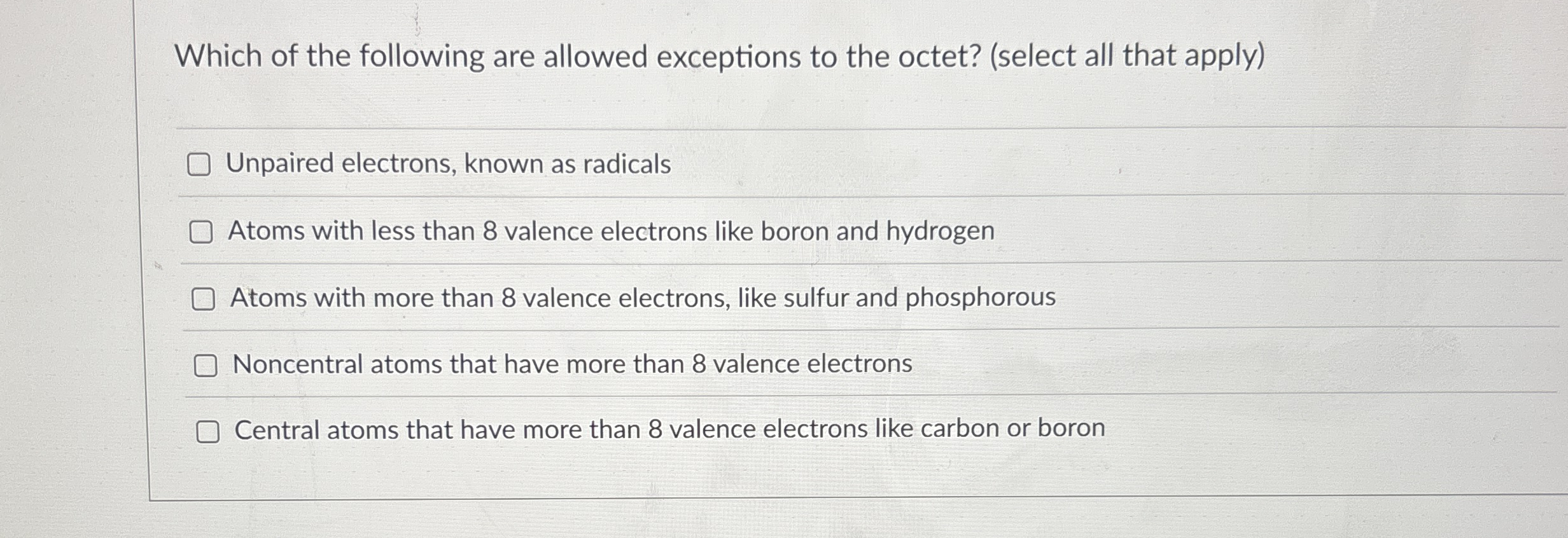 Solved Which of the following are allowed exceptions to the | Chegg.com