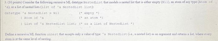 Solved 3. (10 ponts) Consider the following recursive ML | Chegg.com