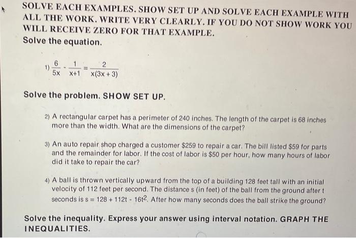 Solved SOLVE EACH EXAMPLES. SHOW SET UP AND SOLVE EACH | Chegg.com