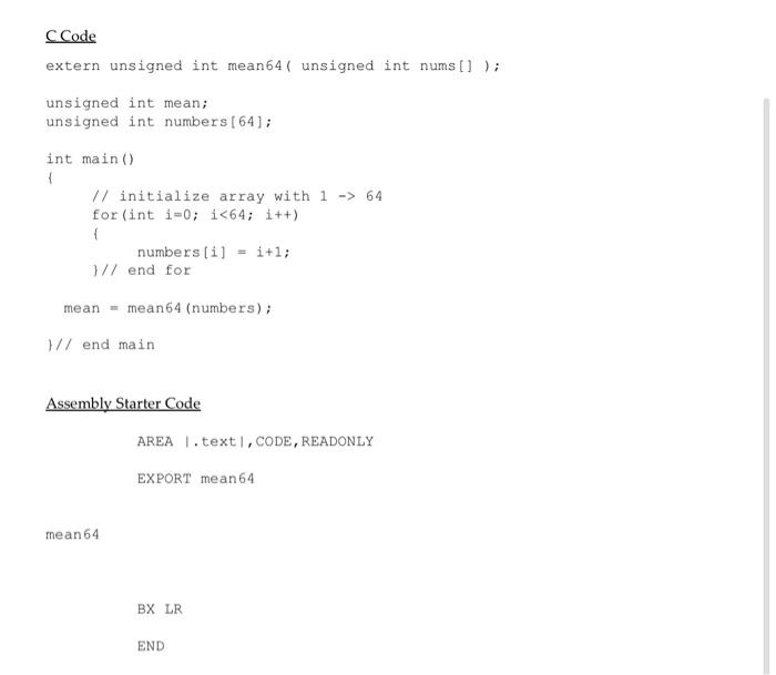 Solved Compute the Mean of a 64-Element unsigned int Array | Chegg.com
