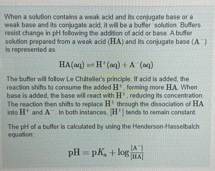 Solved When a solution contains a weak acid and its | Chegg.com