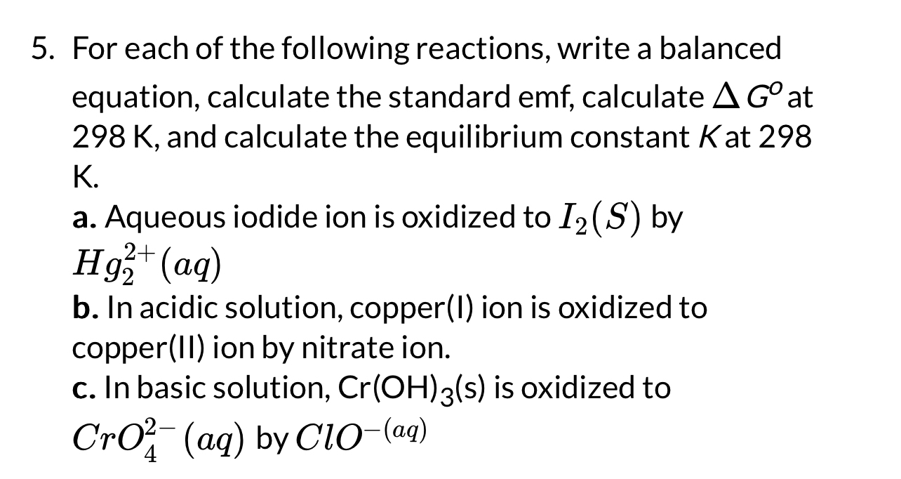 Solved For each of the following reactions, write a balanced | Chegg.com