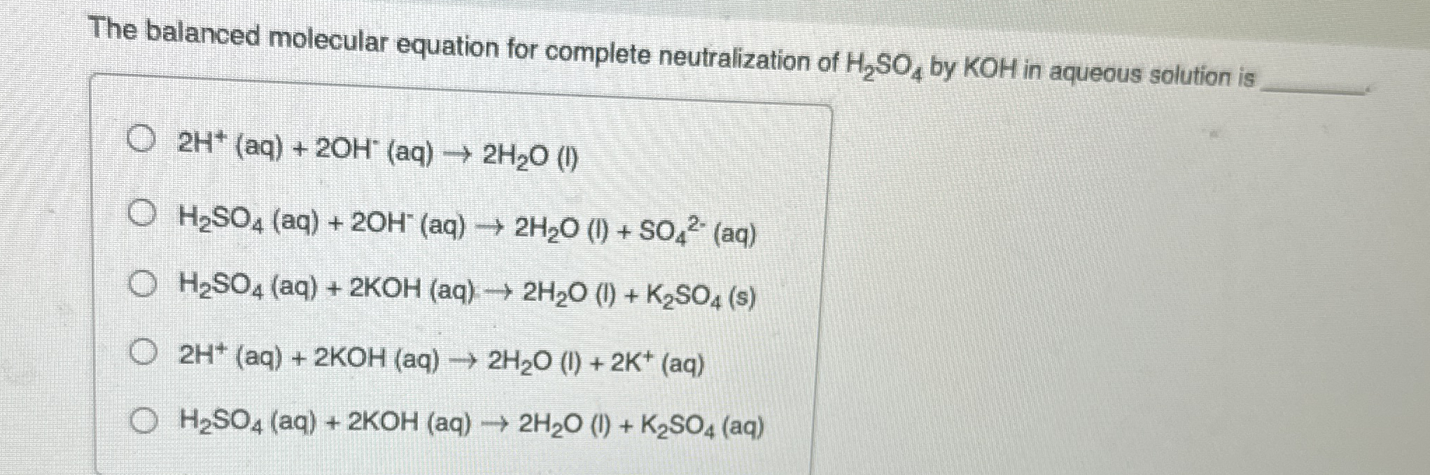 Solved The balanced molecular equation for complete | Chegg.com
