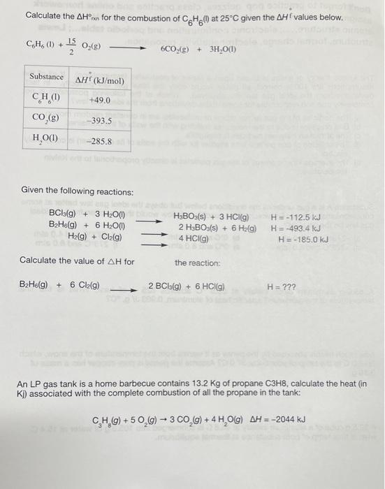 Solved Calculate The Δh∘xn For The Combustion Of C6h6 L At