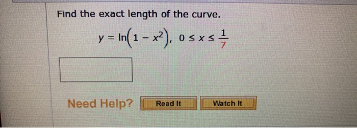 Solved Find the exact length of the curve. y = ln(1 – x2), | Chegg.com