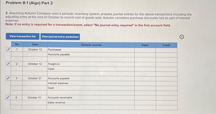 Solved Required information Problem 8-1 (Algo) Various | Chegg.com