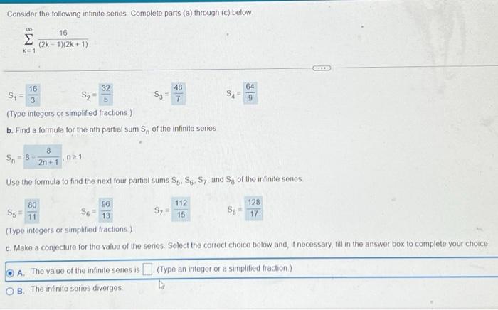 Solved Consider the following infinite series Complete parts | Chegg.com