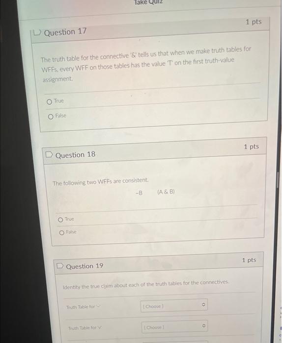 The truth table for the connective ' & ' tells us | Chegg.com