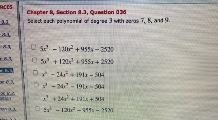 Solved RCES Chapter 8, Section 8.3, Question 036 Select each | Chegg.com
