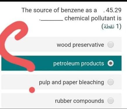 Solved The source of benzene as a .45.29 chemical pollutant | Chegg.com