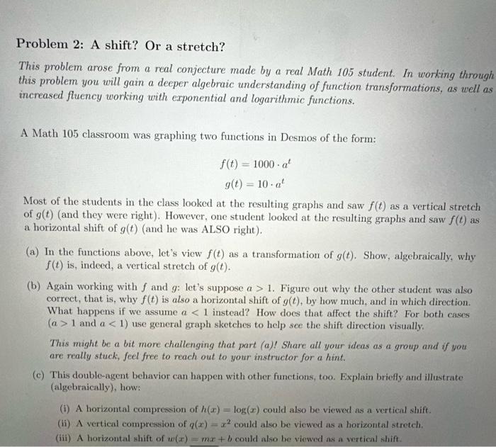Solved Problem 2: A shift? Or a stretch? This problem arose | Chegg.com