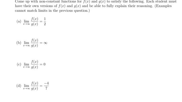 Solved Come up with non-constant functions for f.) and g(x) | Chegg.com