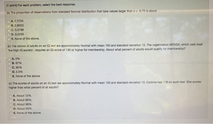 Solved (1 point) For each problem, select the best response. | Chegg.com