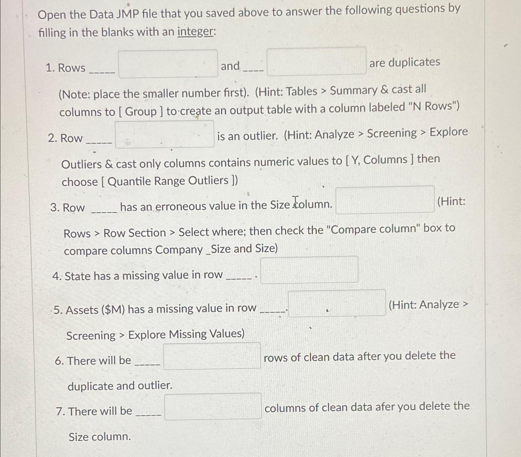 Solved Open the Data JMP file that you saved above to answer | Chegg.com