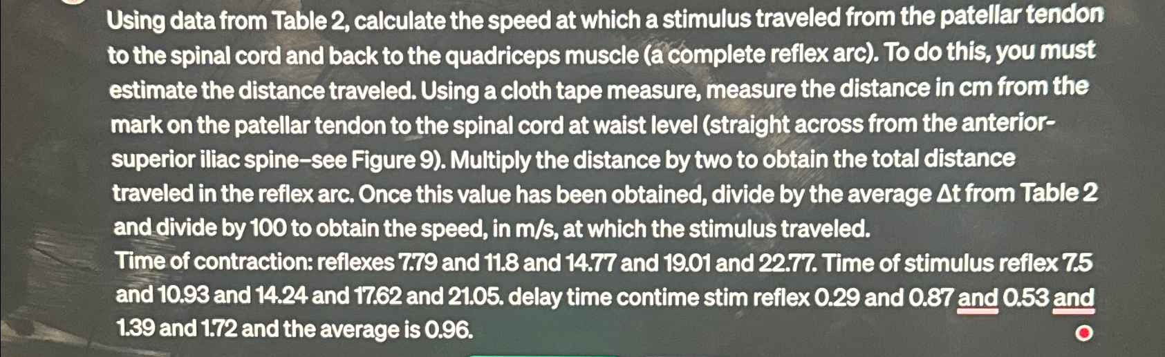 Using data from Table 2, ﻿calculate the speed at | Chegg.com
