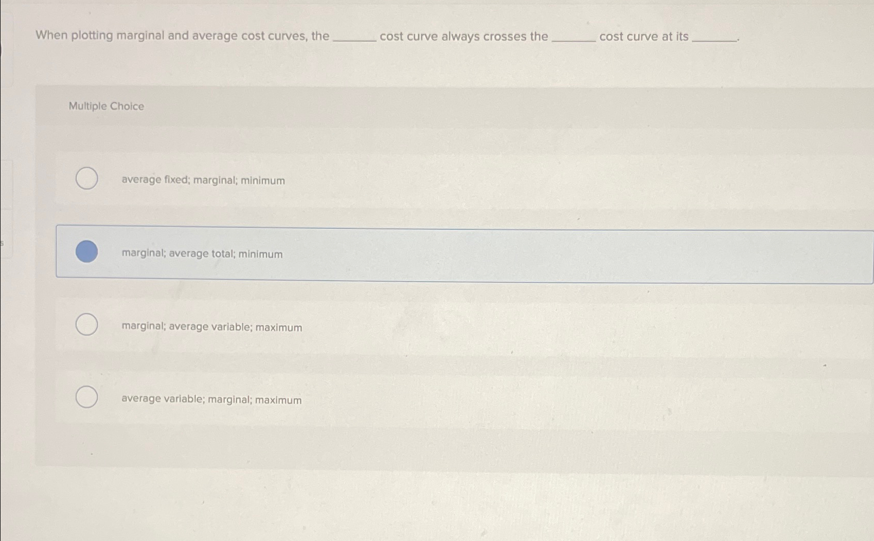 Solved When plotting marginal and average cost curves, | Chegg.com