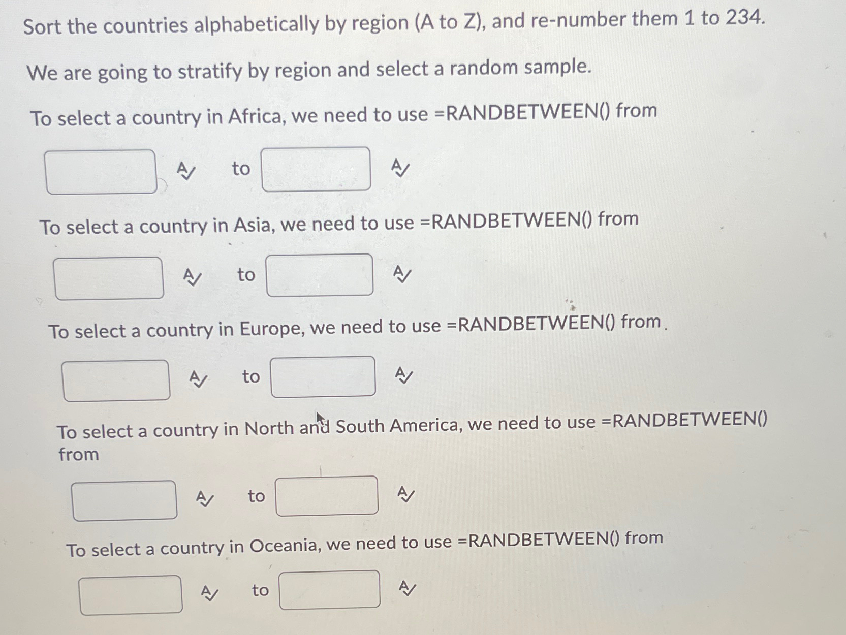 Solved Sort the countries alphabetically by region (A to Z), | Chegg.com