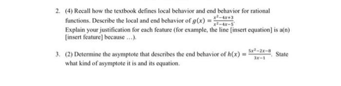 Solved 2. (4) Recall how the textbook defines local behavior | Chegg.com
