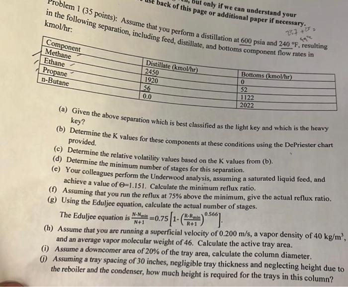 Solved page or additional paper if necessary. kmol/hrr : | Chegg.com