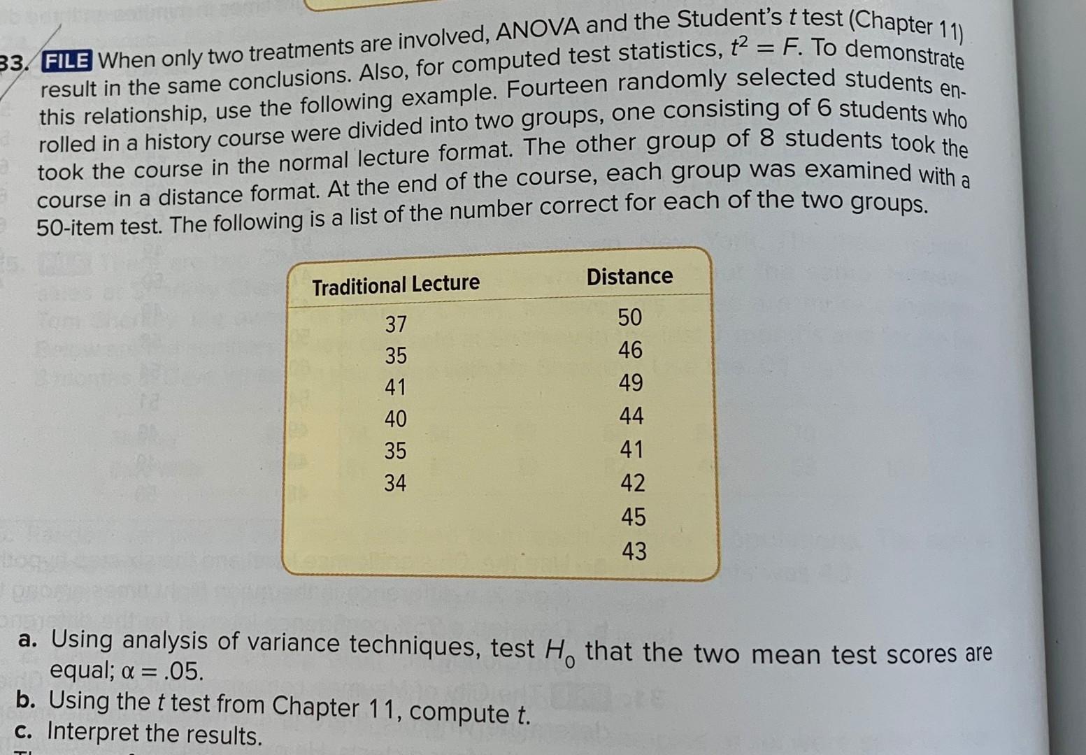 Solved 3. FILE When only two treatments are involved, ANOVA | Chegg.com