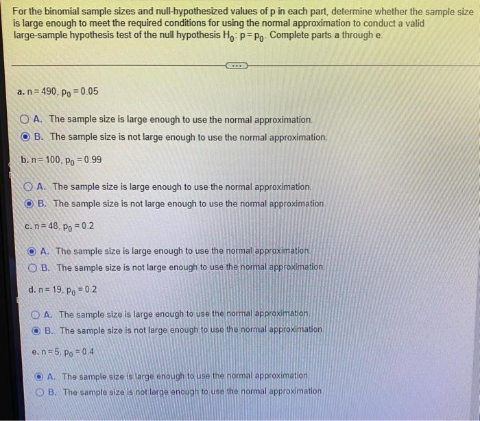 Solved For the binomial sample sizes and null-hypothesized | Chegg.com