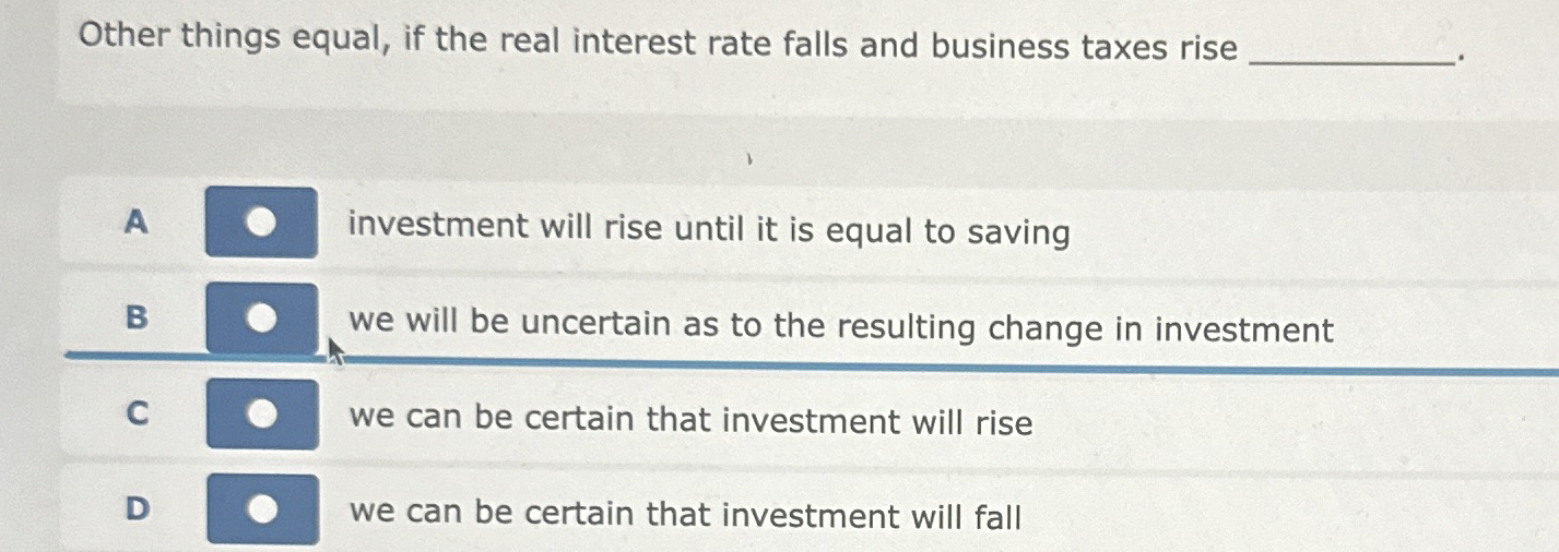 Solved Other things equal, if the real interest rate falls | Chegg.com