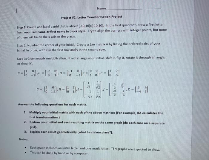 Name: Project #2: Letter Transformation Project Step | Chegg.com