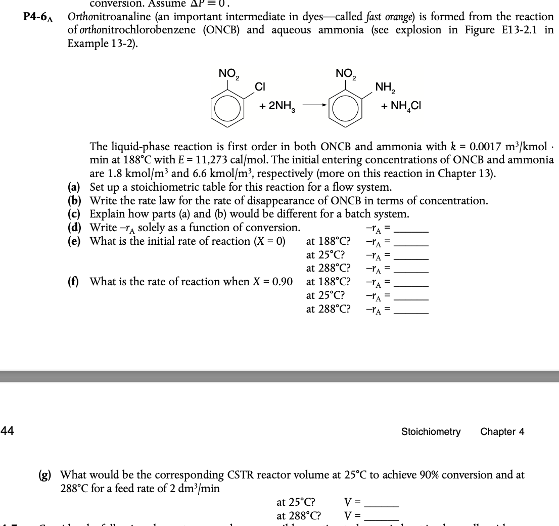 Solved conversion. Assume ΔP-=0.P4-6 ﻿A Orthonitroanaline | Chegg.com