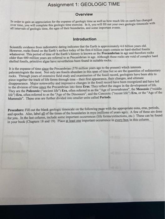 Solved Assignment 1: GEOLOGIC TIME Overview In order to gain | Chegg.com