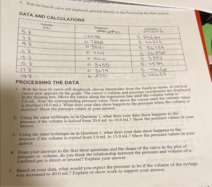 Solved 9. With the best-fit curve still displayed, proceed | Chegg.com