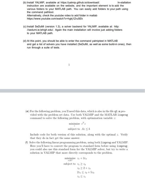 (b) Install YALMIP, available at | Chegg.com