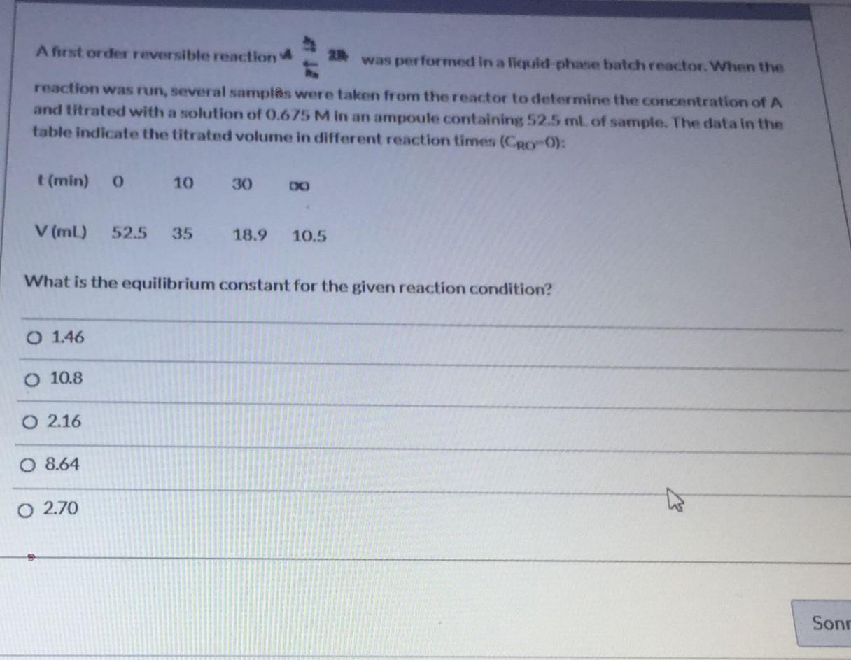 Solved 14 In 3 16a First Order Reversible Reaction 47 A