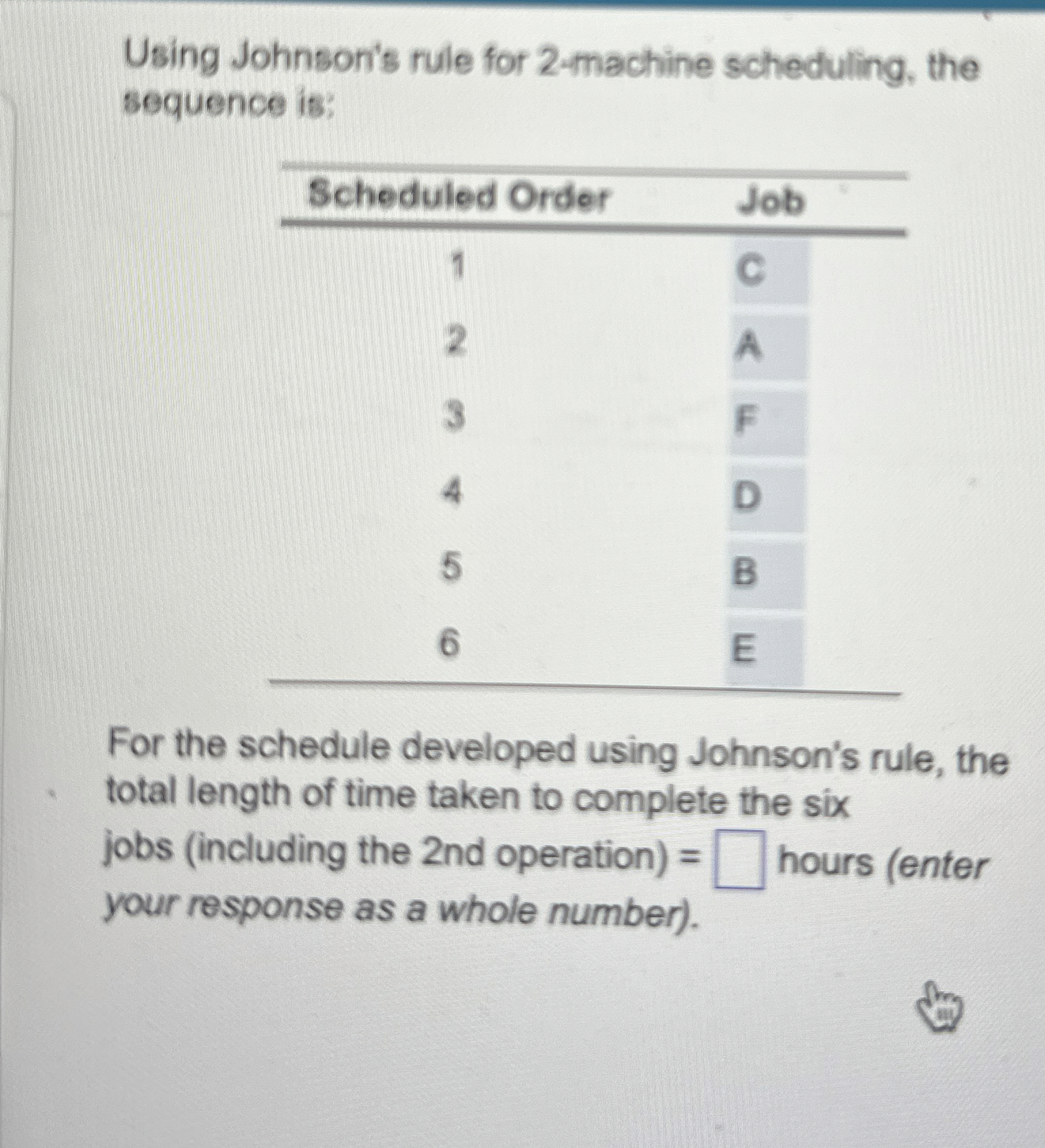 Solved Using Johnsori's rule for 2-machine scheduling, the | Chegg.com