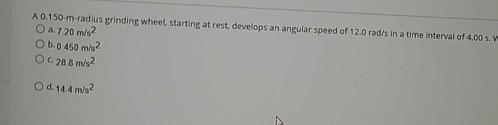 Solved A 0.150-m-radius grinding wheel, starting at rest, | Chegg.com
