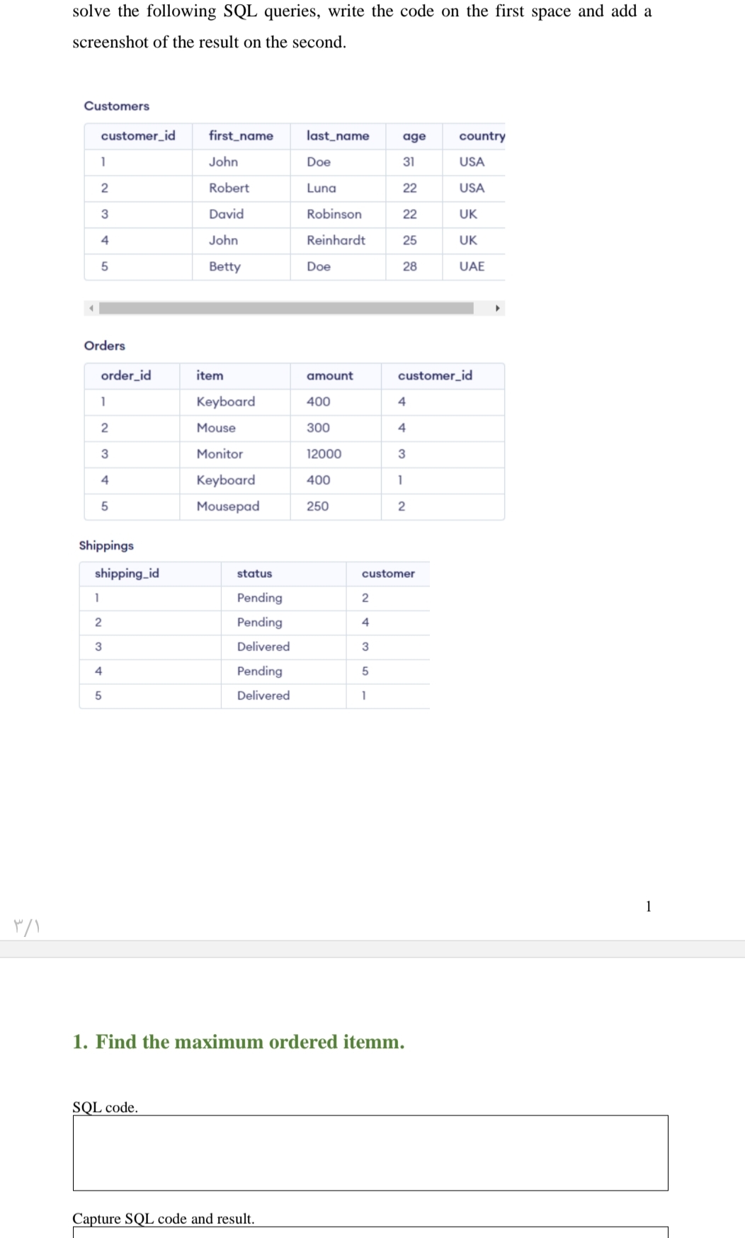 Solved solve the following SQL queries, write the code on | Chegg.com
