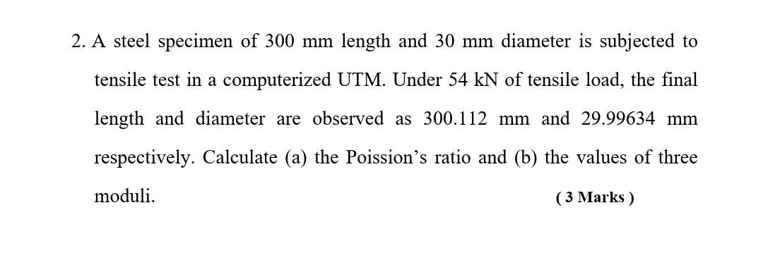 Solved 2. A steel specimen of 300 mm length and 30 mm | Chegg.com