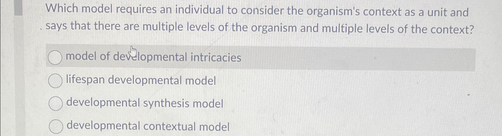Solved Which model requires an individual to consider the | Chegg.com
