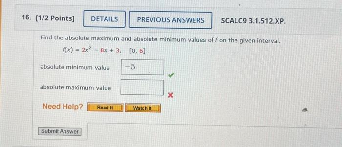 Find the absolute maximum and absolute minimum values | Chegg.com