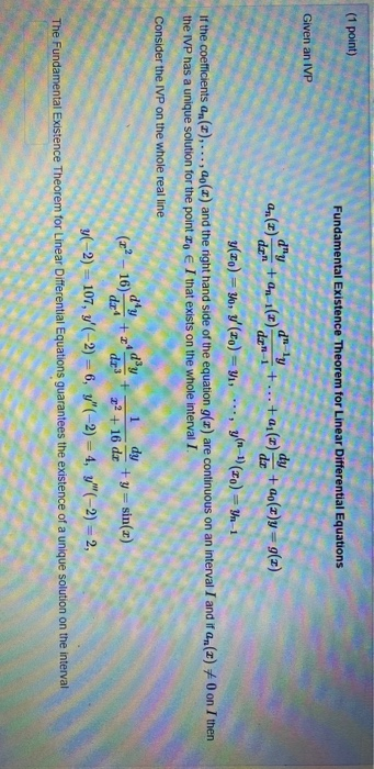 Solved (1 point) Fundamental Existence Theorem for Linear | Chegg.com