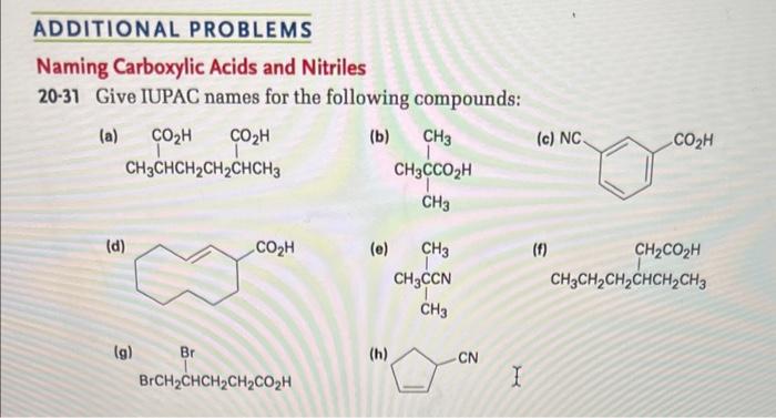 Solved Naming Carboxylic Acids and Nitriles 20-31 Give IUPAC | Chegg.com