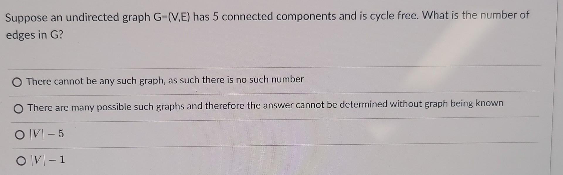 Solved Suppose an undirected graph G=(V,E) has 5 connected | Chegg.com