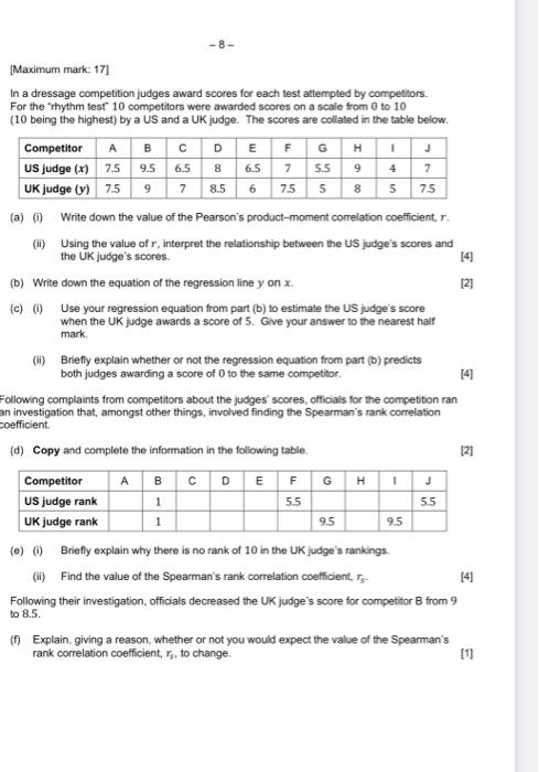 Solved [Maximum mark: 17) In a dressage competition judges | Chegg.com