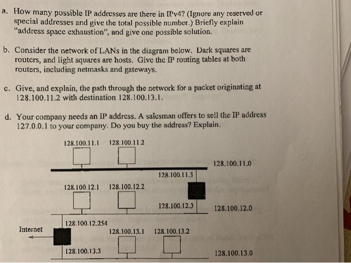 Solved a. How many possible IP addresses are there in IPv4? | Chegg.com