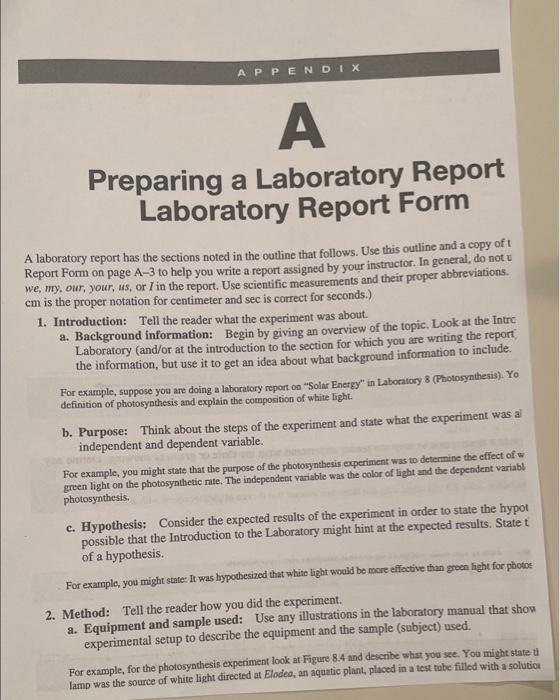 Appendix А Preparing A Laboratory Report Laboratory 
