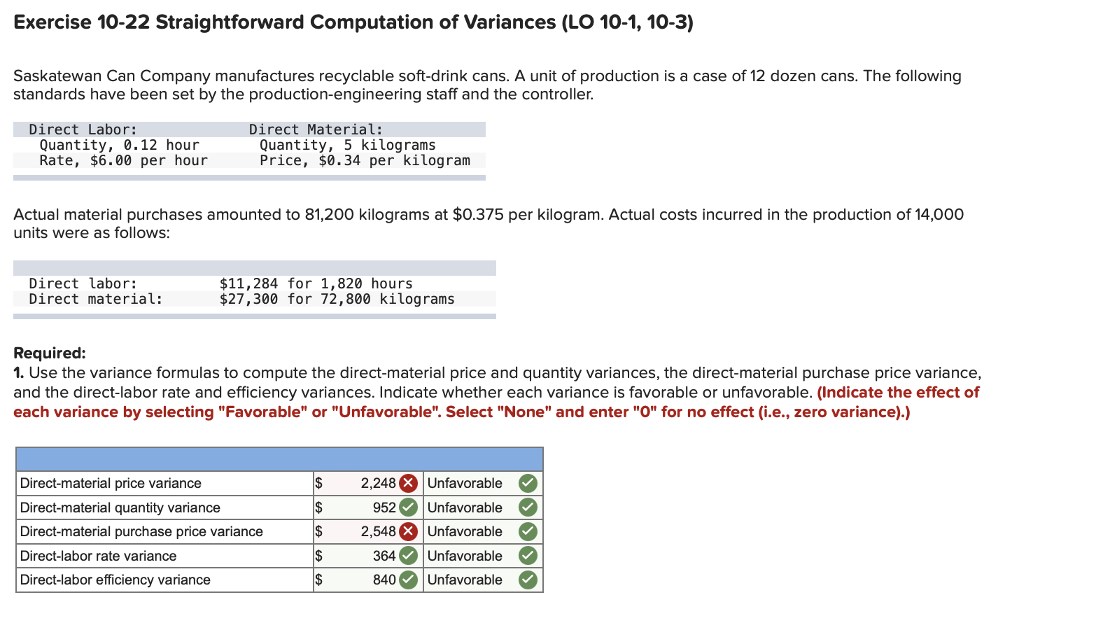 Solved Exercise 10-22 ﻿Straightforward Computation of | Chegg.com